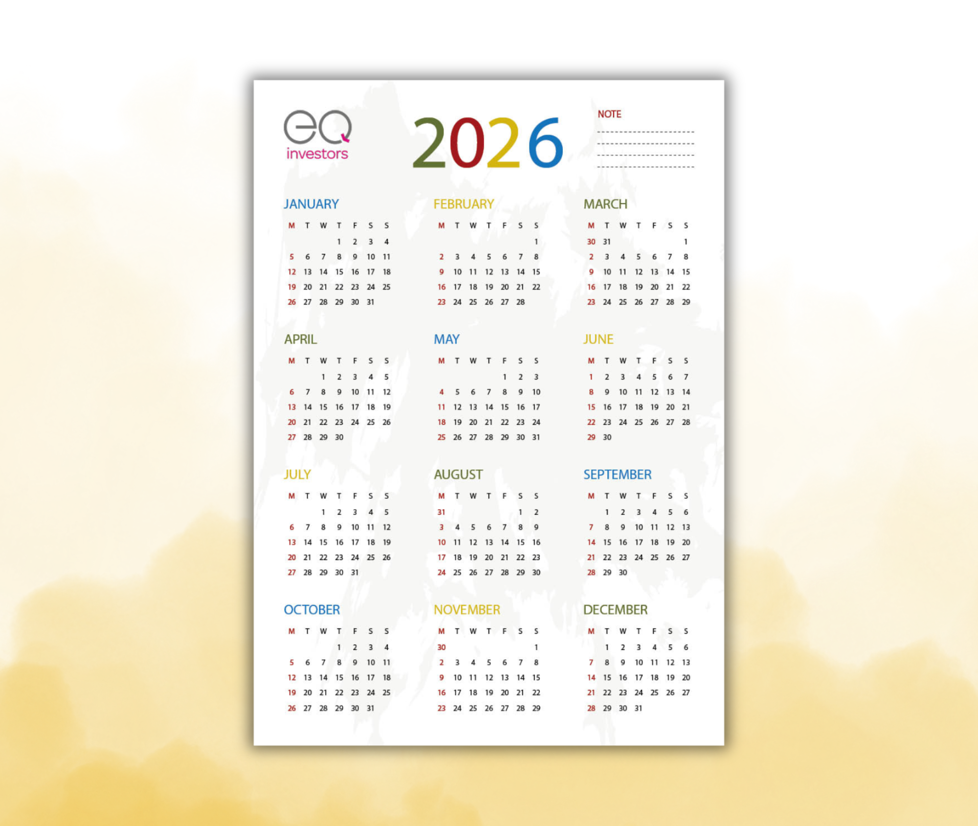 EQ Individuals | Important money dates for 2026 - EQ Investors